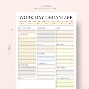 Work Day Planner, Printable Planner, Productive Planner, Work Schedule ...