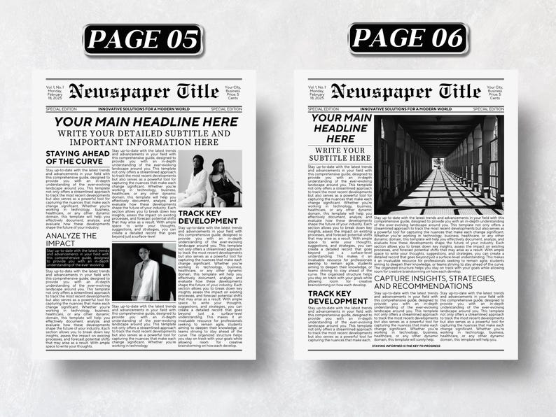 Editable Front Page Templates | 6 Pages | Canva Newspaper Layout | A4 ...