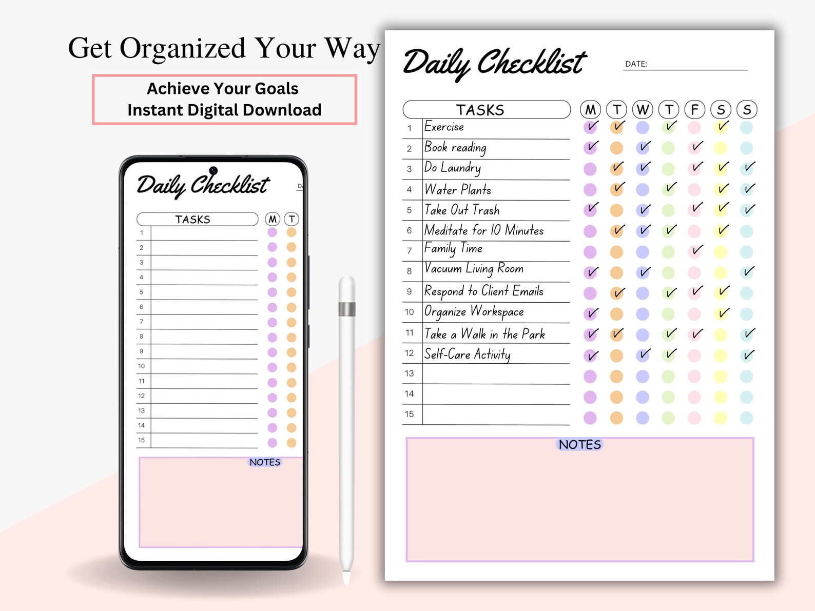 Daily Checklist Template, Editable Daily Checklist, Weekly Checklist ...