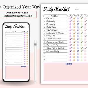 Daily Checklist Template, Editable Daily Checklist, Weekly Checklist ...