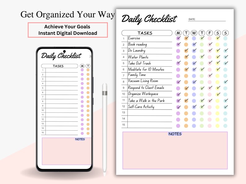 Daily Checklist Template, Editable Daily Checklist, Weekly Checklist ...