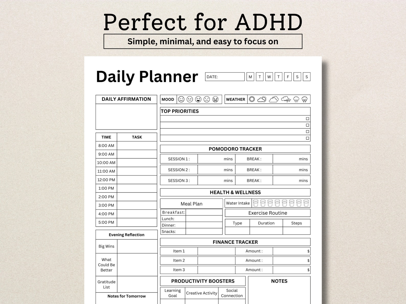 Editable ADHD Planner Set: Hourly, Organized, Printable (digital ...