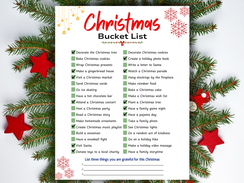 Christmas Bucket List Template, Winter List, Christmas Template, Family ...