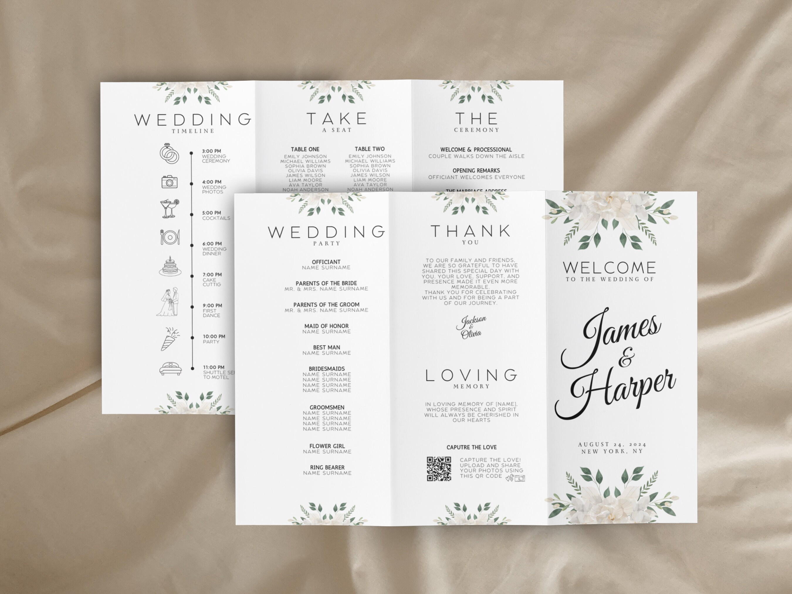 Gatefold Wedding Invitation Template, Floral Trifold Wedding Invitation ...