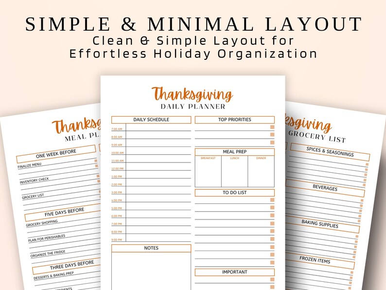 Thanks Giving Planner Template, Fall Pumpkin Holiday Planner, Fall ...