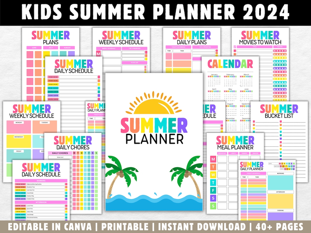 2024 Summer Planner for Kids, Editable Summer Rules Checklist, Summer ...