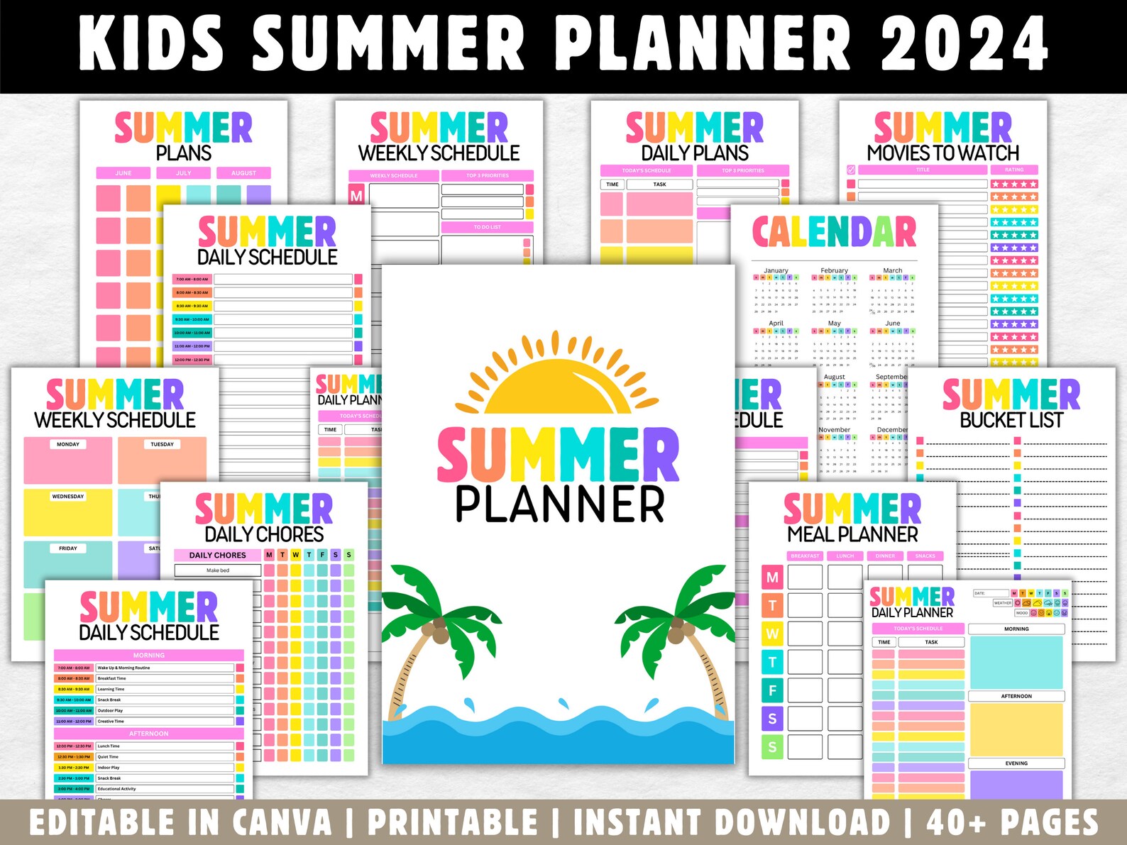 2024 Summer Planner for Kids, Editable Summer Rules Checklist, Summer ...