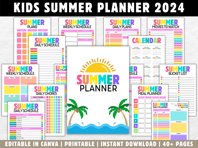 2024 Summer Planner for Kids, Editable Summer Rules Checklist, Summer ...