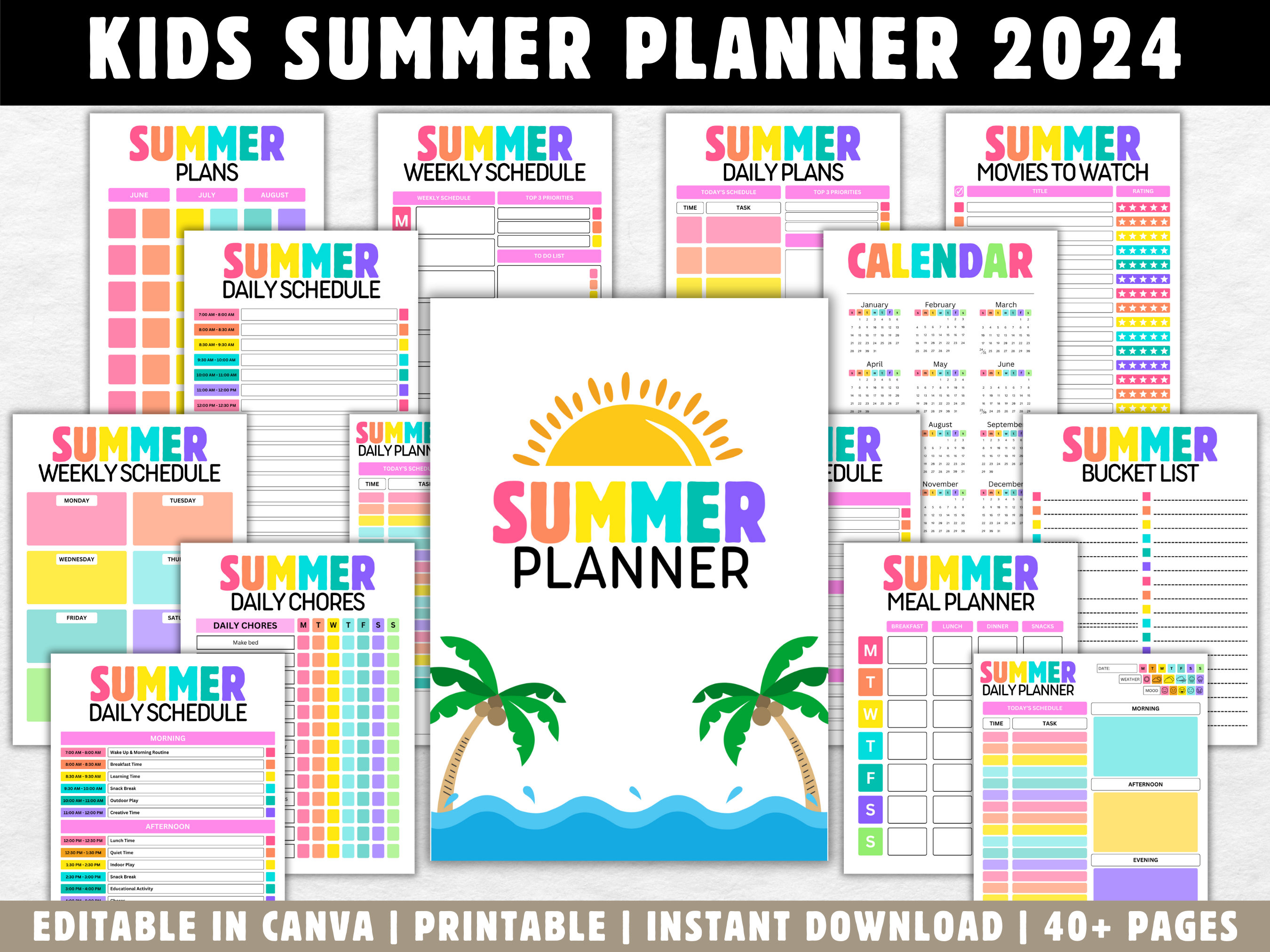 2024 Summer Planner for Kids, Editable Summer Rules Checklist, Summer ...