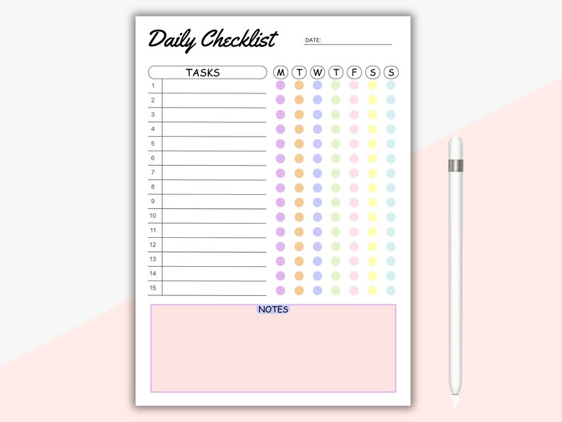 Daily Checklist Template, Editable Daily Checklist, Weekly Checklist ...