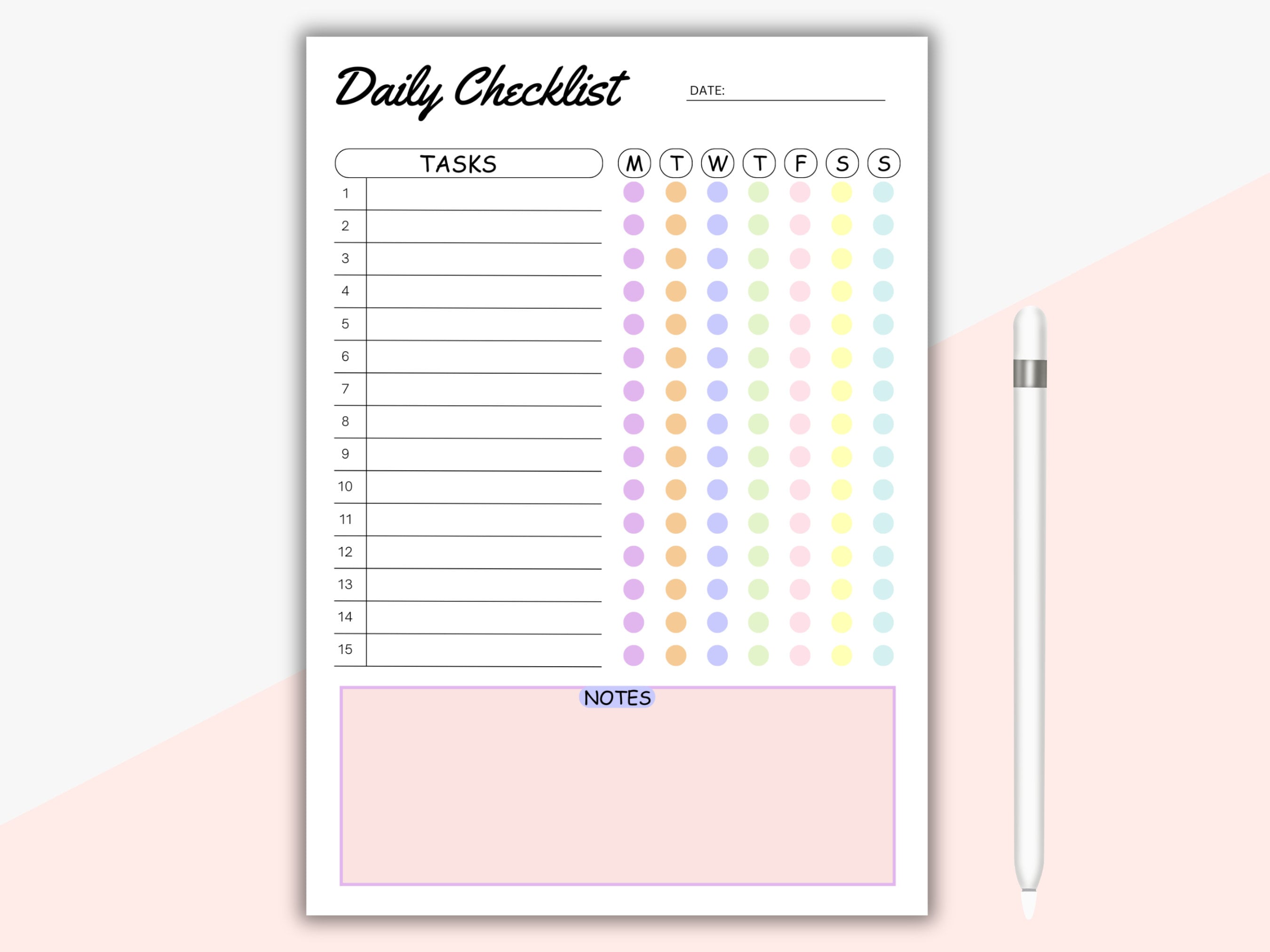 Daily Checklist Template, Editable Daily Checklist, Weekly Checklist ...