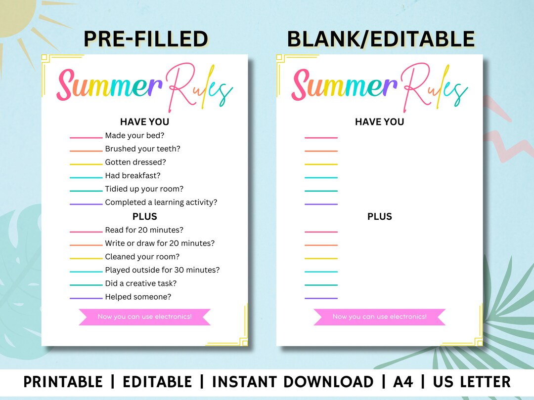 Summer Rules Checklist, Screen Time Rules, Screen Time Tracker, Summer ...