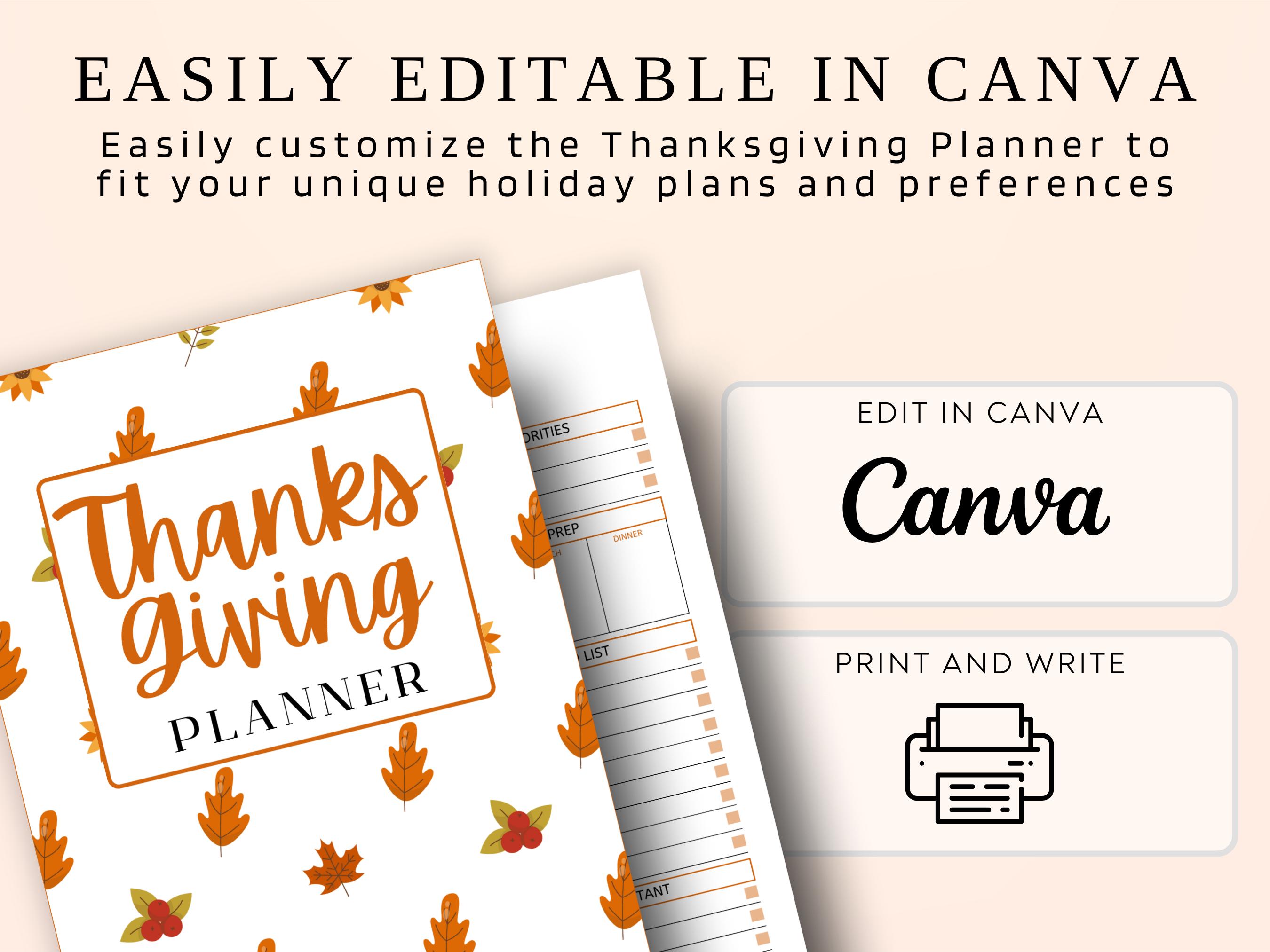 Thanks Giving Planner Template, Fall Pumpkin Holiday Planner, Fall ...