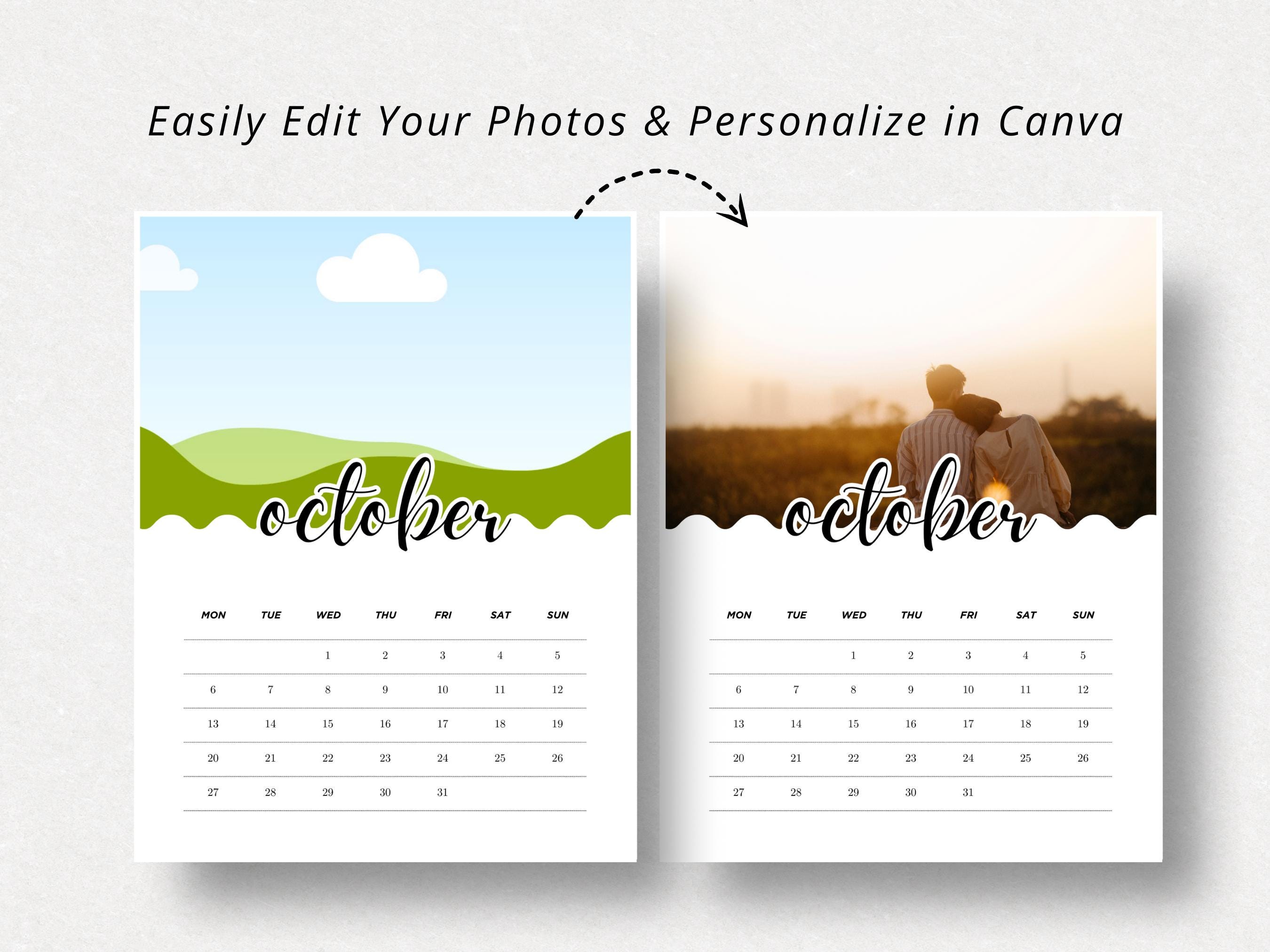 2026 Monthly Photo Calendar Template Custom, Canva Editable Printable ...