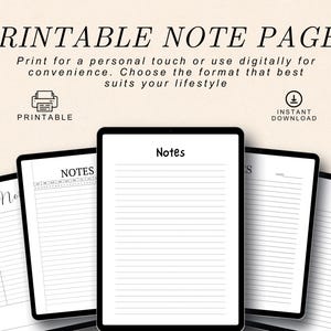 Printable Notes Page Template Lined Note Pages Note Taking Template ...