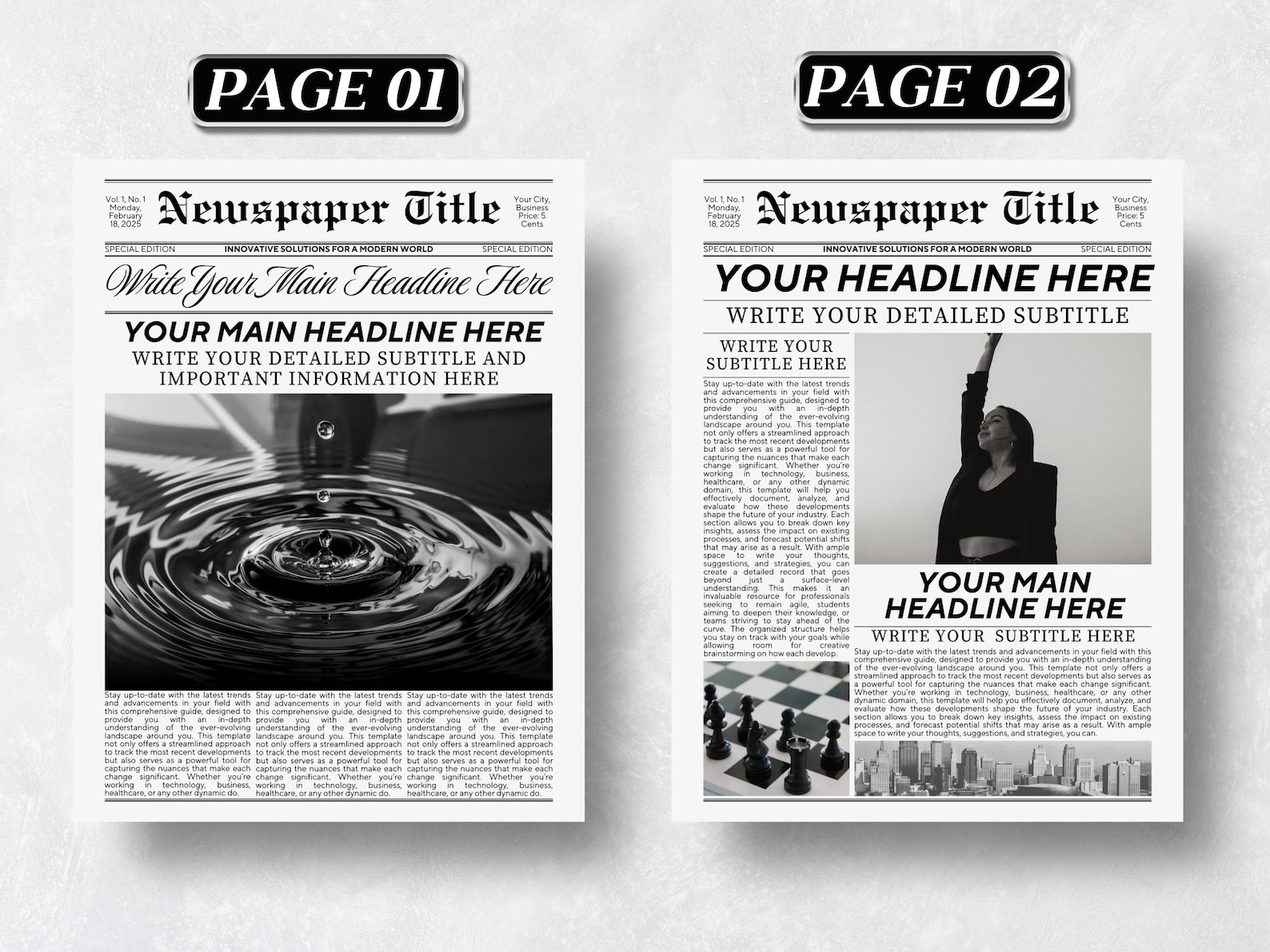 Editable Front Page Templates | 6 Pages | Canva Newspaper Layout | A4 ...