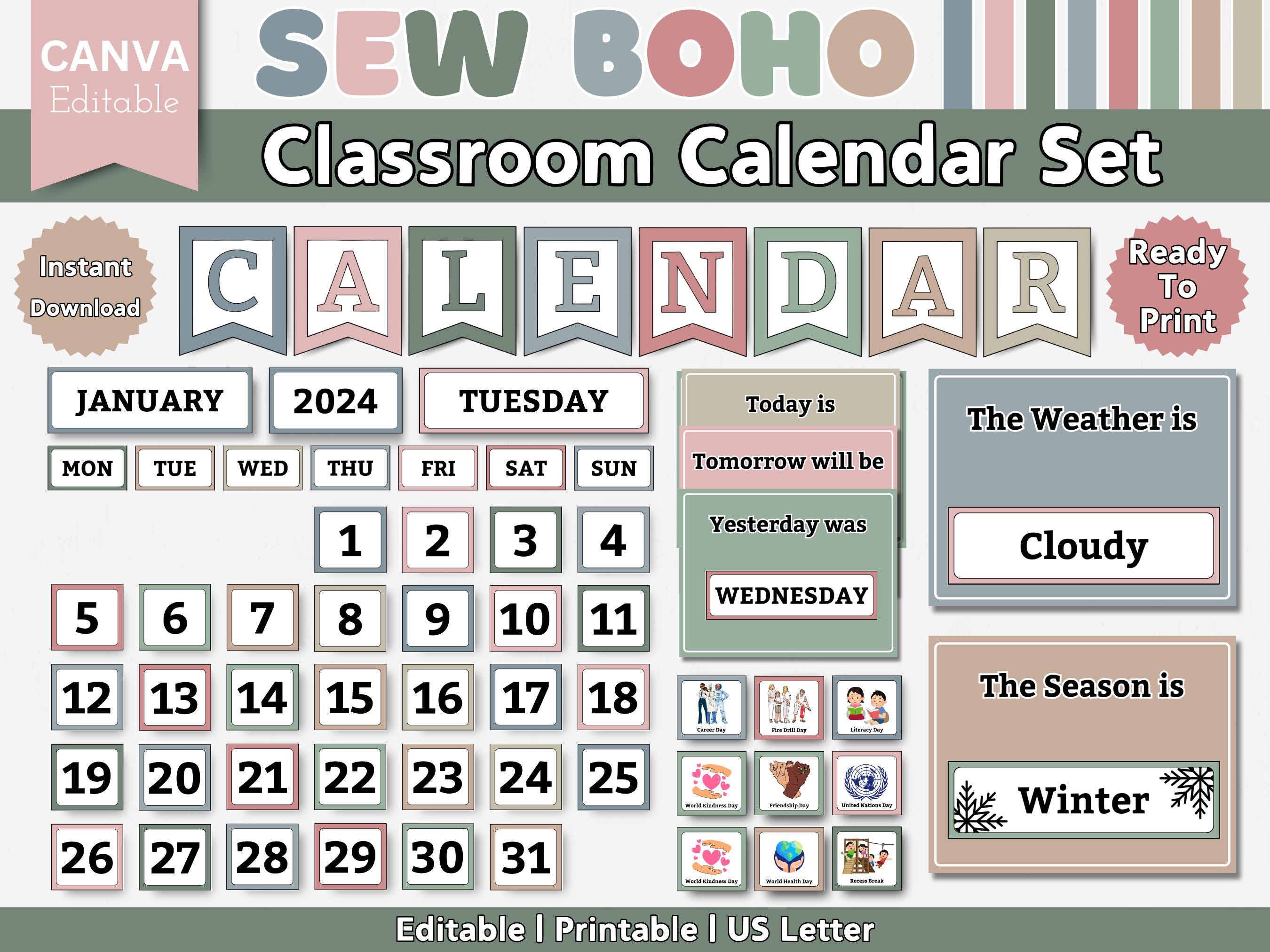 Editable Classroom Calendar Set and Weather Station, 12 Months Calendar ...
