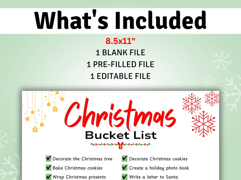Christmas Bucket List Template, Winter List, Christmas Template, Family ...