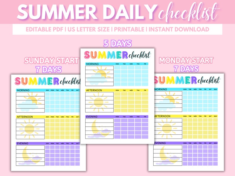 Editable Summer Checklist, Summer Checklist for Kids, Chore Chart for ...