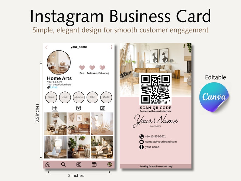 QR Code Business Card Template: Minimalist Design (2x3.5 Inches) - Etsy