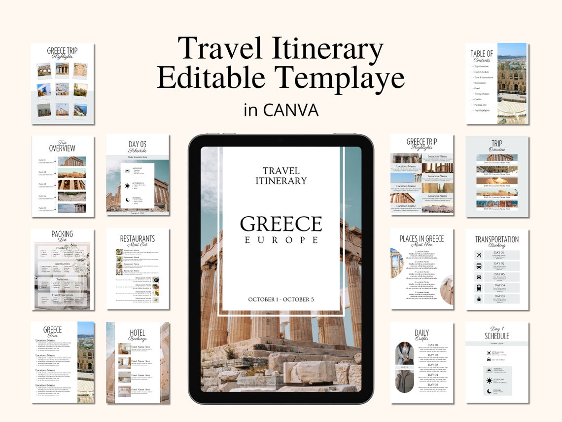 Editable Greece Travel Itinerary Template (PDF) - Etsy