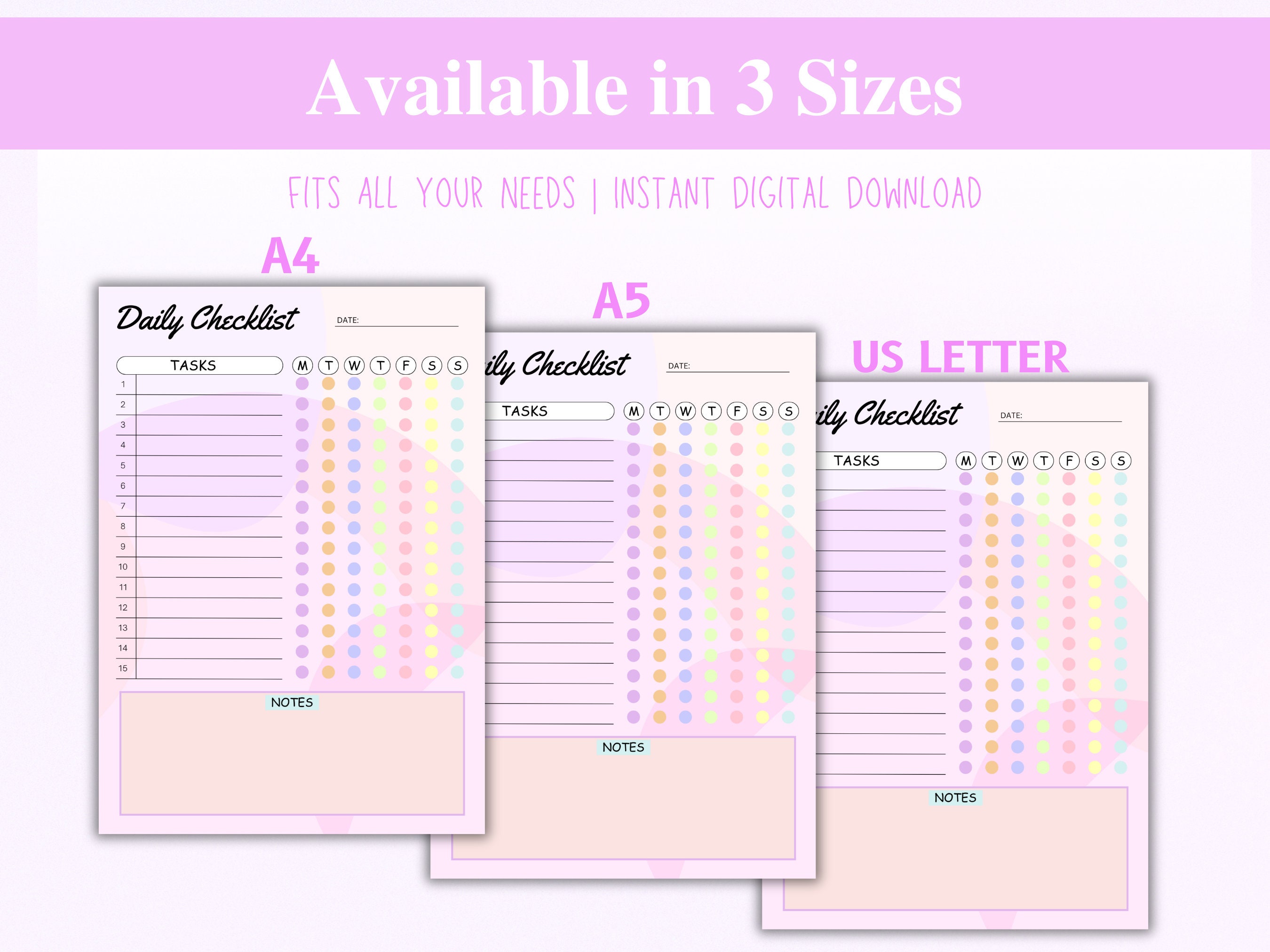 Daily Checklist Template, Editable Daily Checklist, Weekly Checklist ...