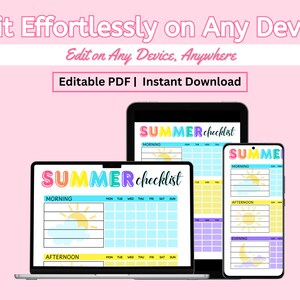 Editable Summer Checklist, Summer Checklist for Kids, Chore Chart for ...