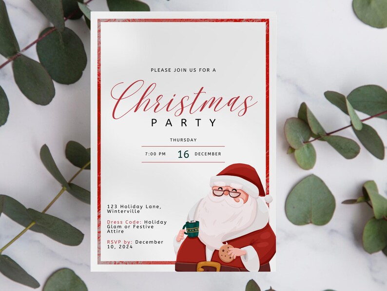 Editable Santa Hat Christmas Party Invitation (printable Template) - Etsy