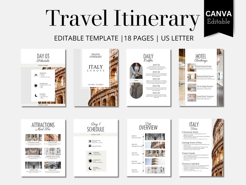 Editable Italy Travel Itinerary Template, Travel Schedule Template ...