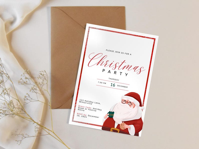 Editable Santa Hat Christmas Party Invitation (printable Template) - Etsy
