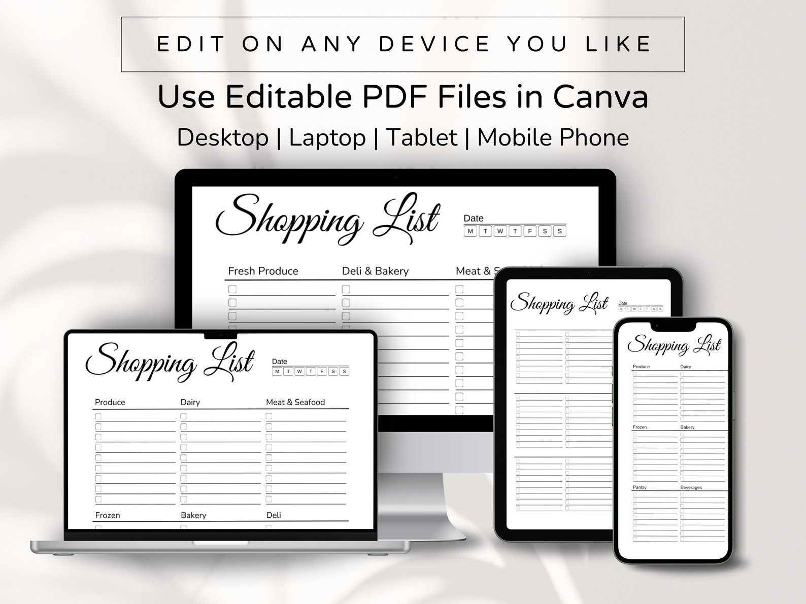 Grocery Shopping List Printable: Editable Food Planner (digital ...