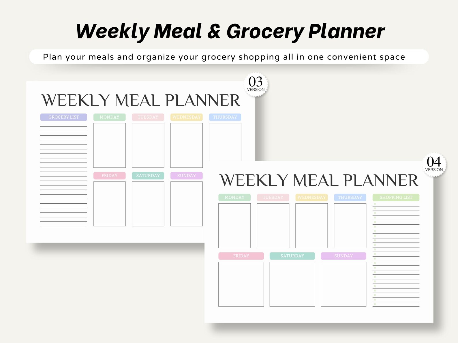 Weekly Meal Planner Printable: Grocery List, 7 Pages (digital Download ...