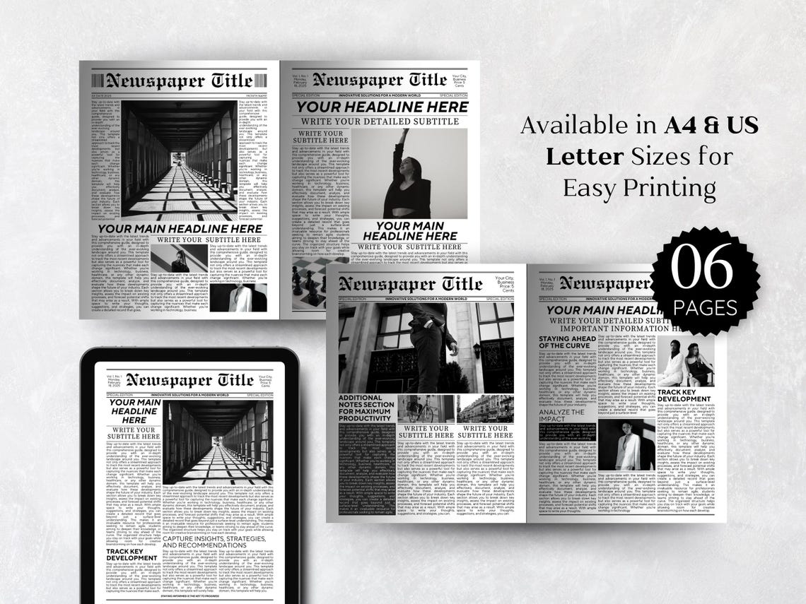 Editable Front Page Templates | 6 Pages | Canva Newspaper Layout | A4 ...