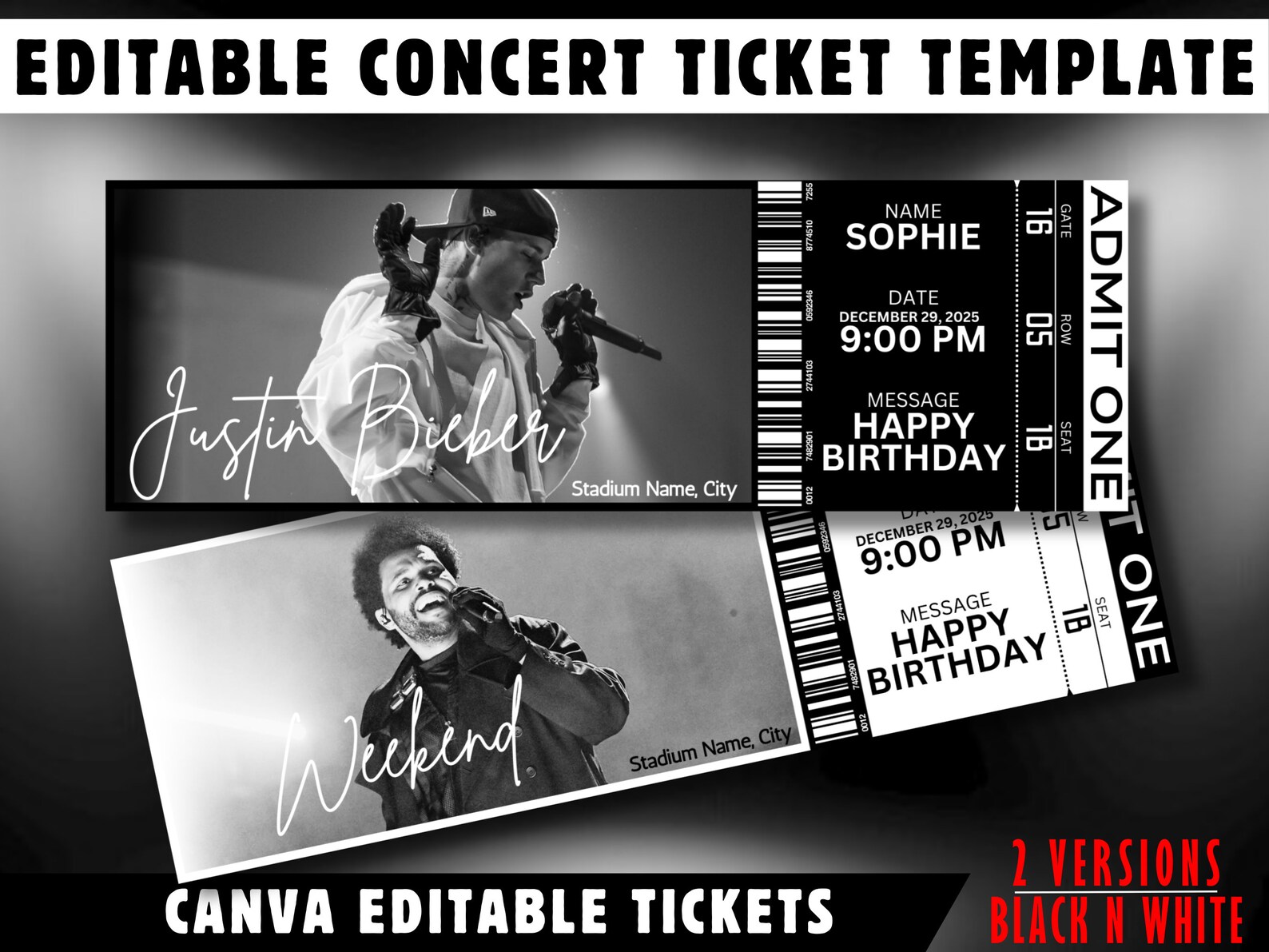Concert Ticket Template, Custom Concert Ticket Gift, DIY Event Ticket ...