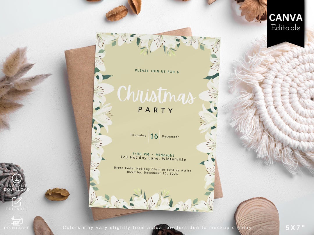 Editable Christmas Party Invitation, Santa Hat Invite, Modern ...