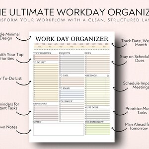 Work Day Planner, Printable Planner, Productive Planner, Work Schedule ...
