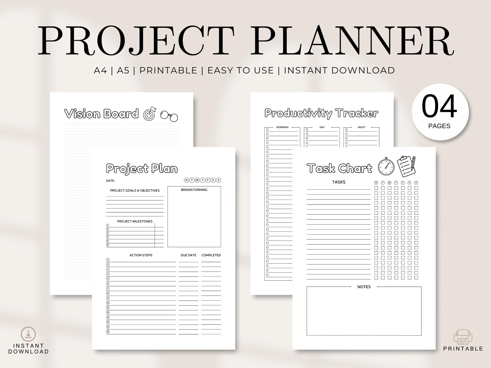 Project Planner Printable: Task List, Work Schedule (A4/A5 Digital ...