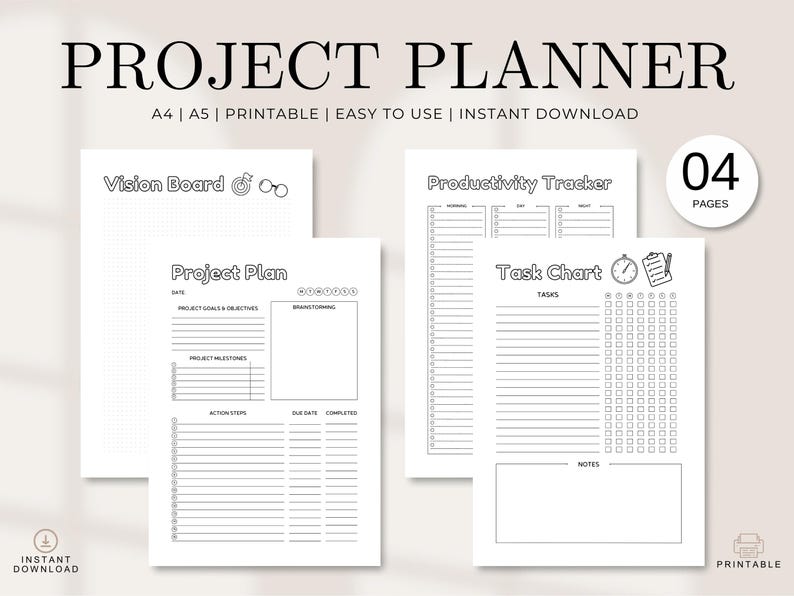 Project Planner Printable Template Project Management Work Schedule ...