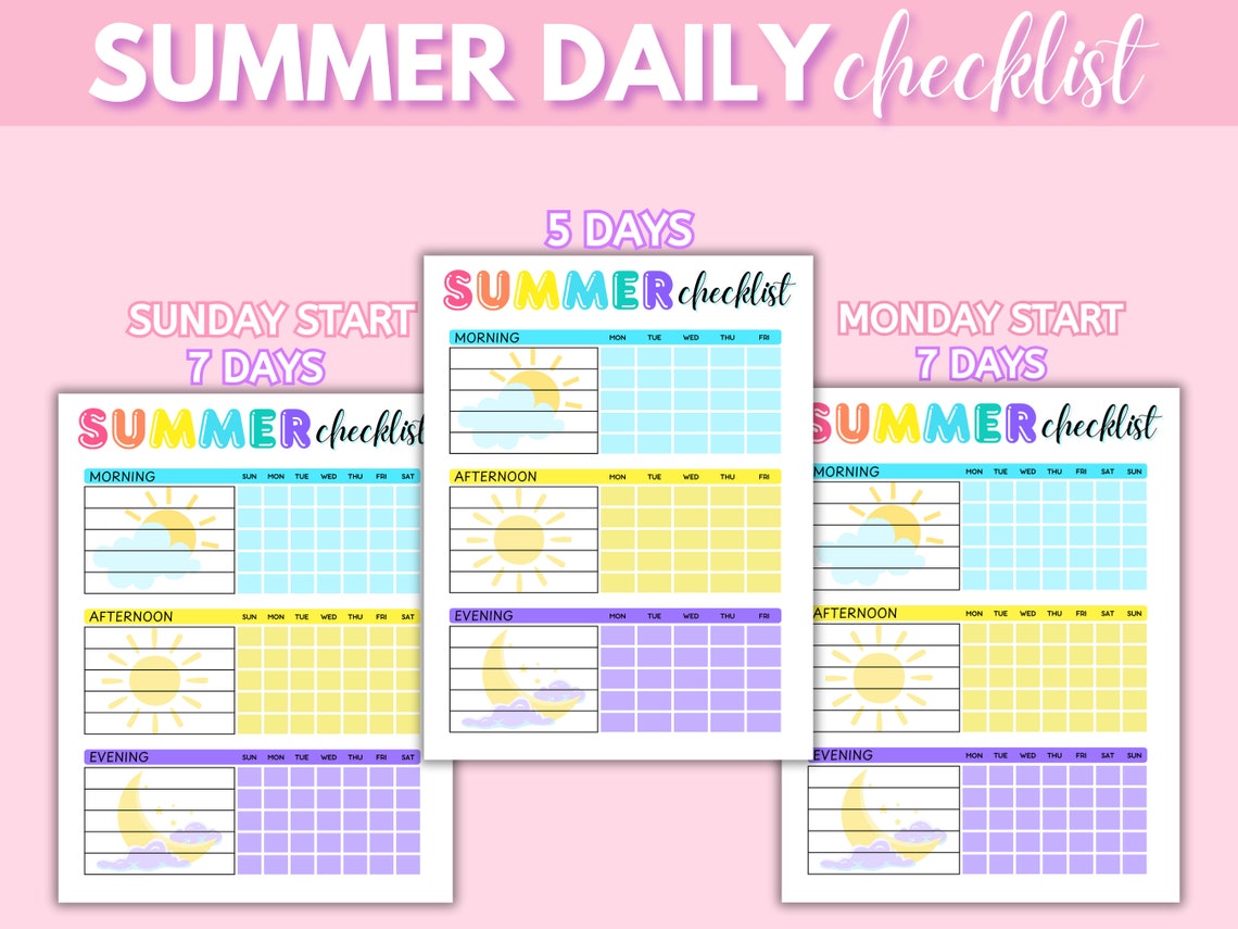 Editable Summer Checklist, Summer Checklist for Kids, Chore Chart for ...