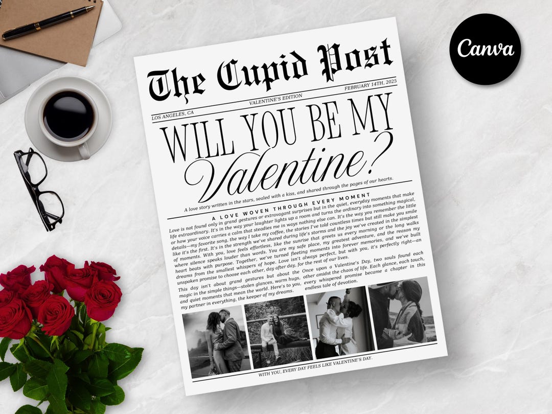 Editable Valentine Cupid Post Newspaper Template, Will You Be My ...