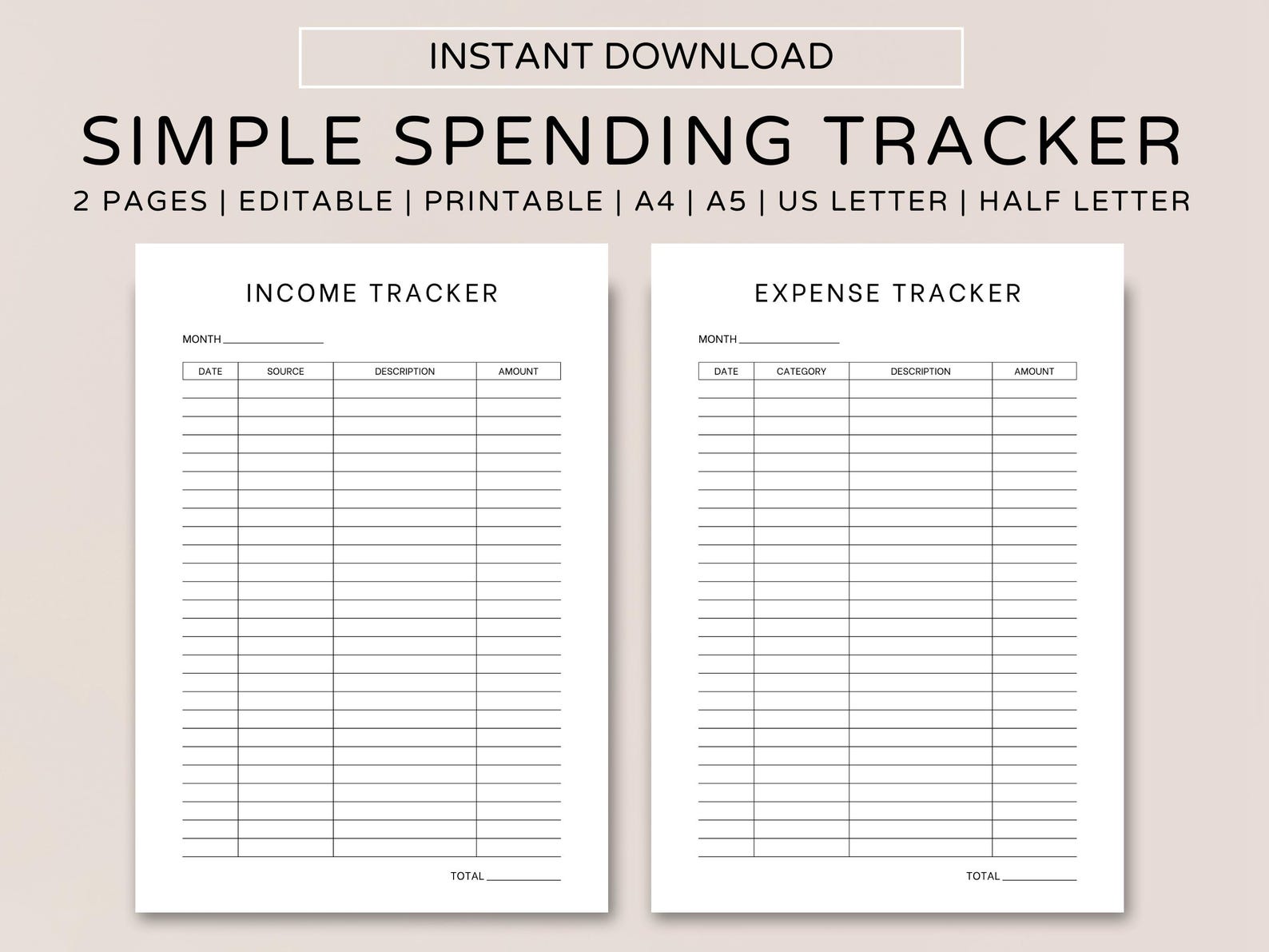 Income and Expense Tracker Template Editable & Printable, Income ...