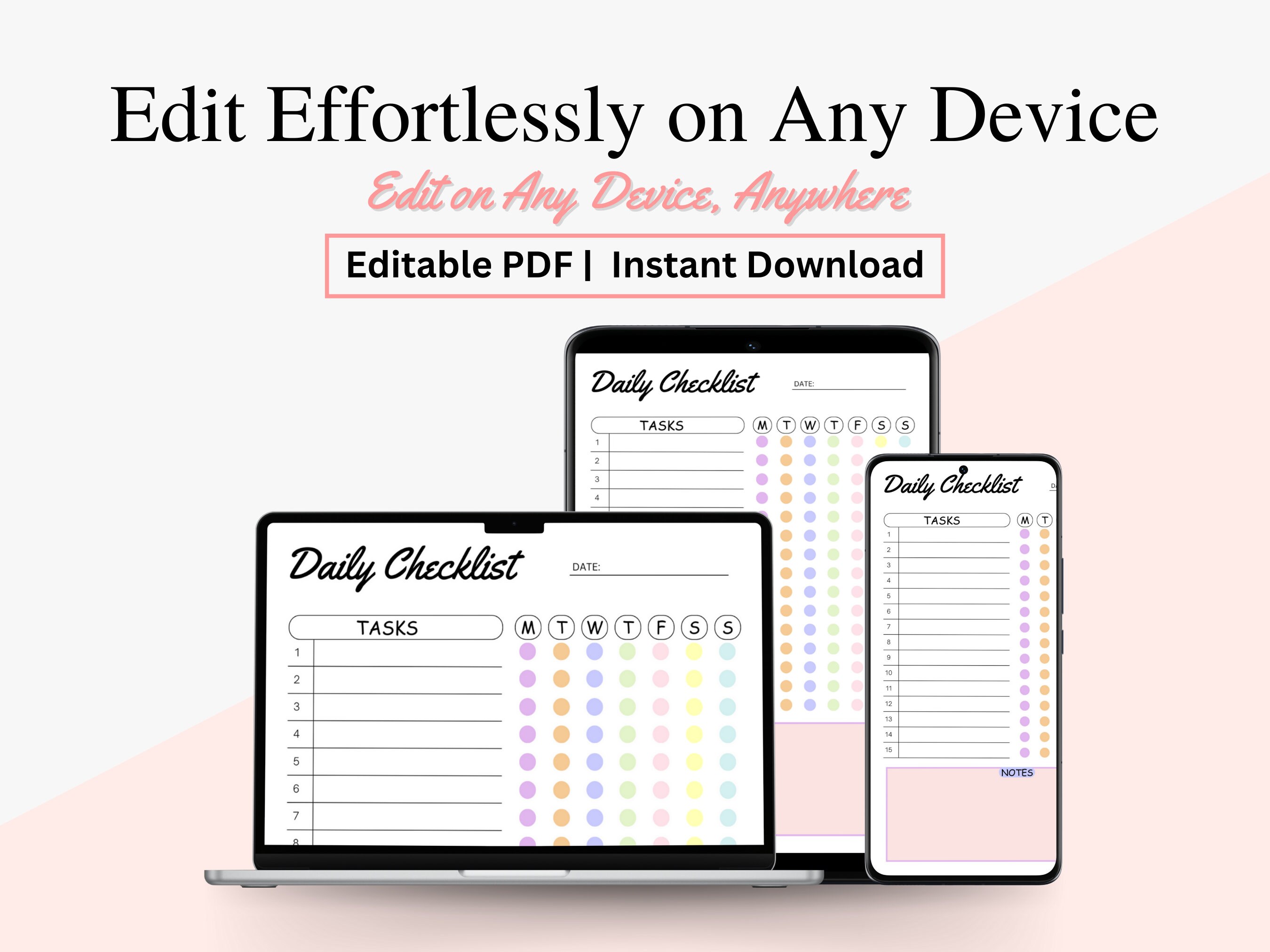 Daily Checklist Template, Editable Daily Checklist, Weekly Checklist ...
