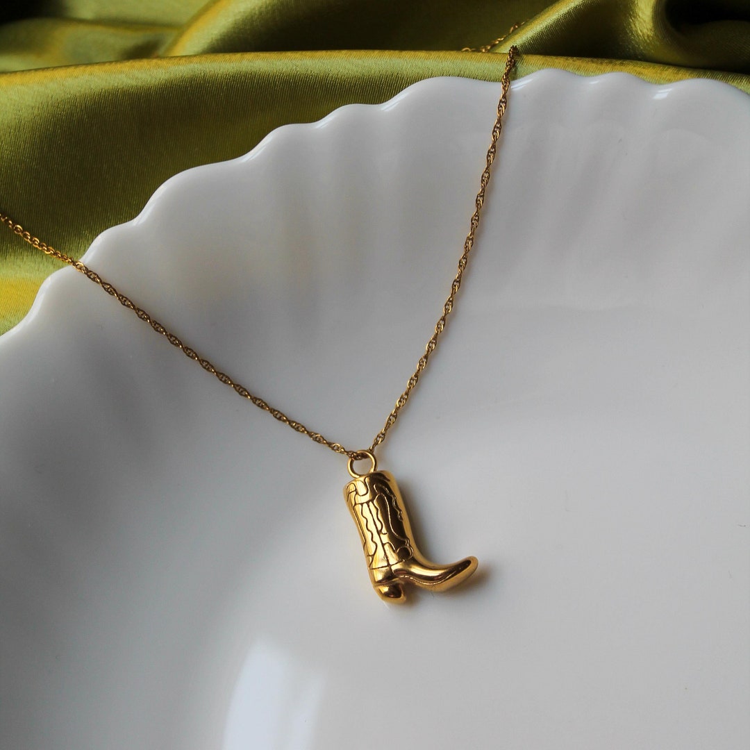 Western Boot Necklace Gold Cowgirl Boot Pendant Trendy Gold Western ...