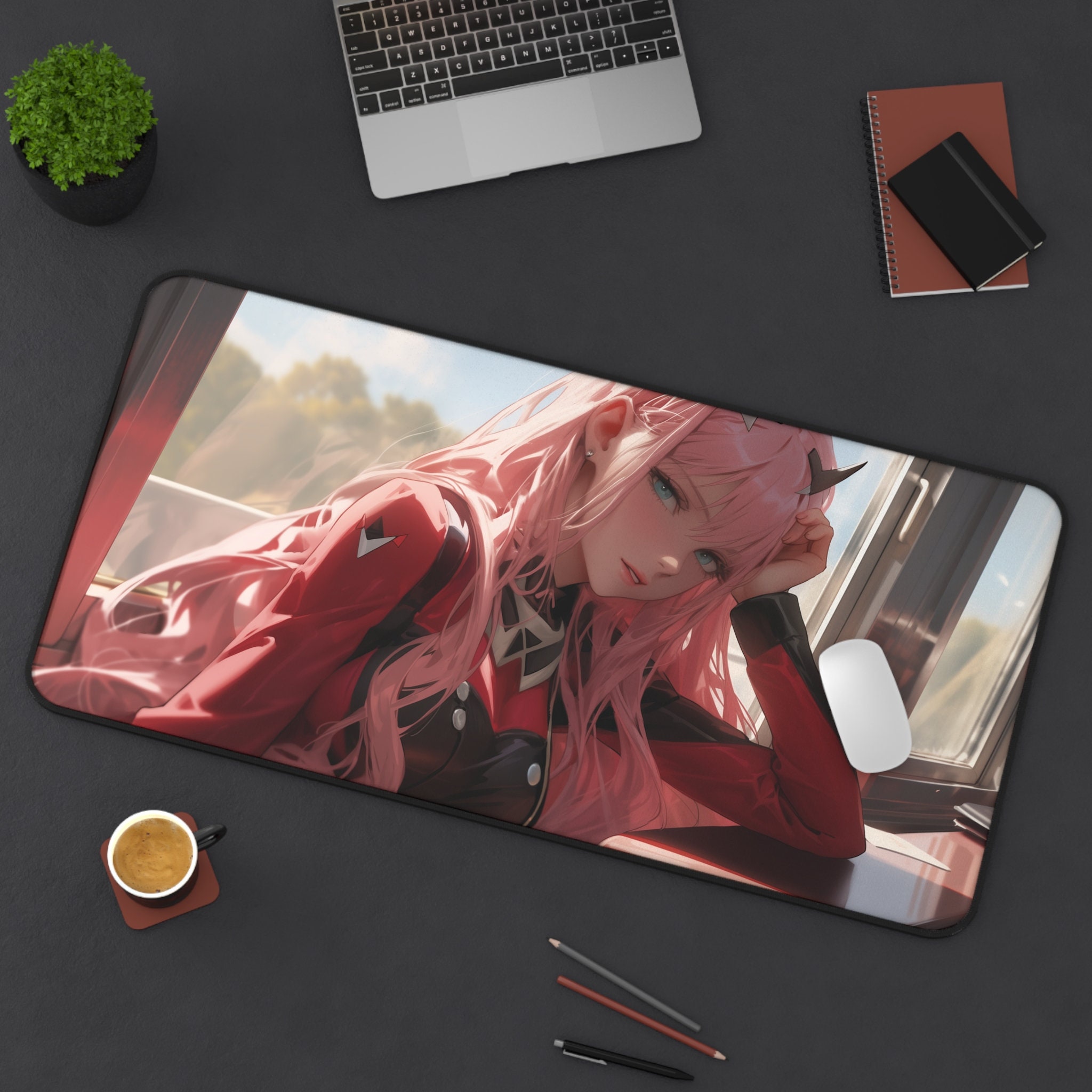 Zero Two Fan Art Anime Girl Non-slip Desk Mat Cute Kawaii Waifu Large ...