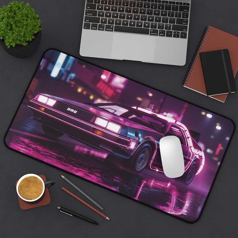Delorean DMC-12 Non-slip Desk Mat - Back to the Future Synthwave Neon ...