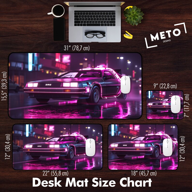 Delorean DMC-12 Non-slip Desk Mat - Back to the Future Synthwave Neon ...
