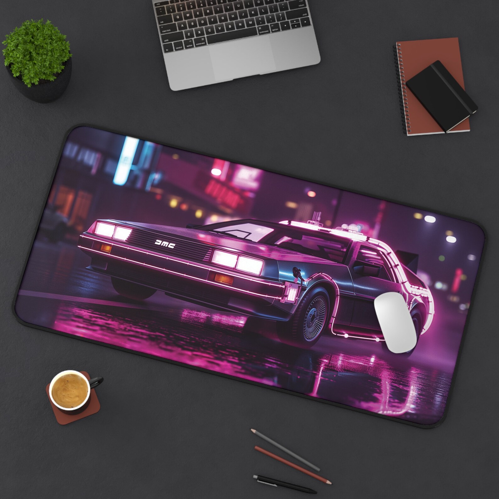 Delorean DMC-12 Non-slip Desk Mat - Back to the Future Synthwave Neon ...