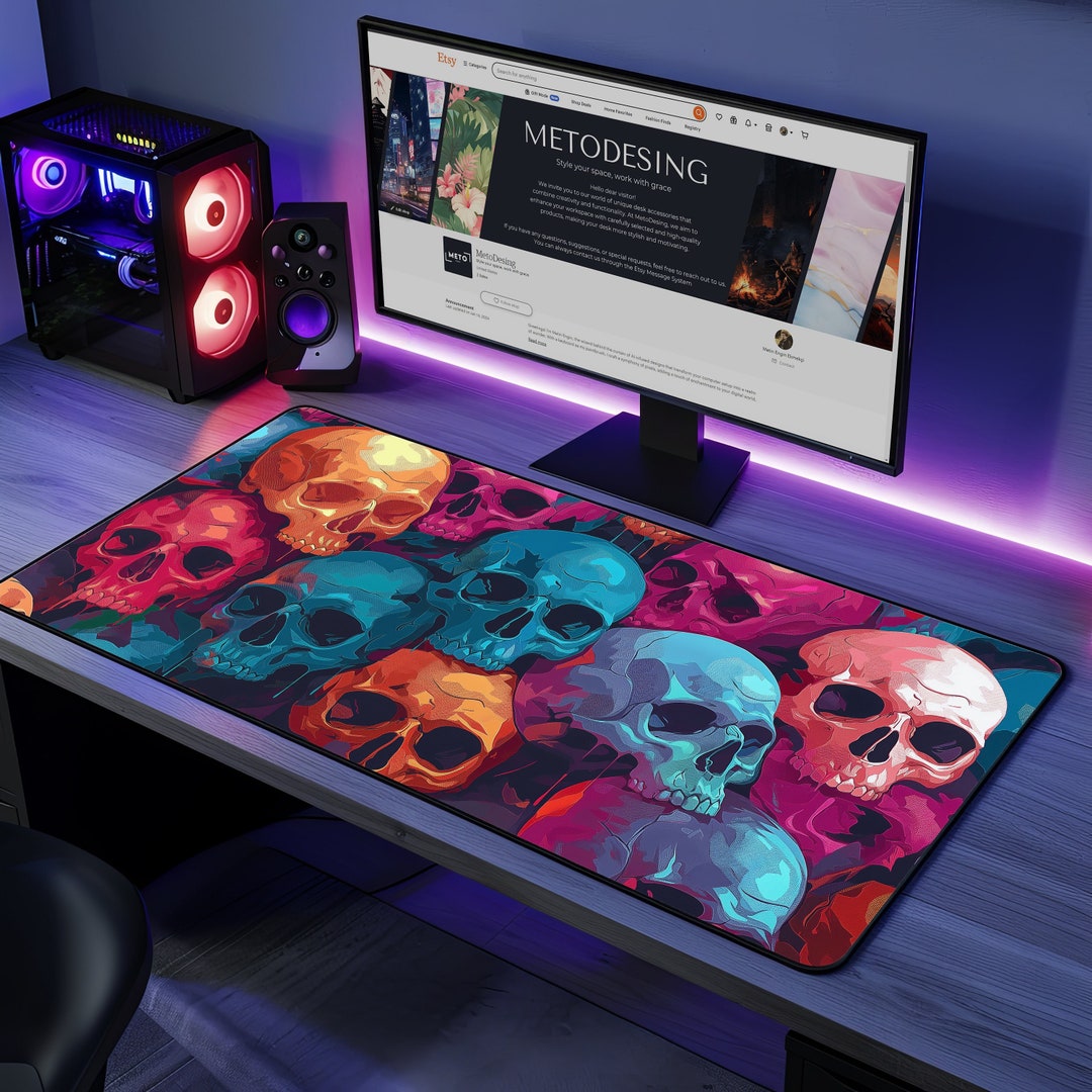 Melting Skulls Non-slip Desk Mat - Colorful Pop Art Large Gaming Mouse ...