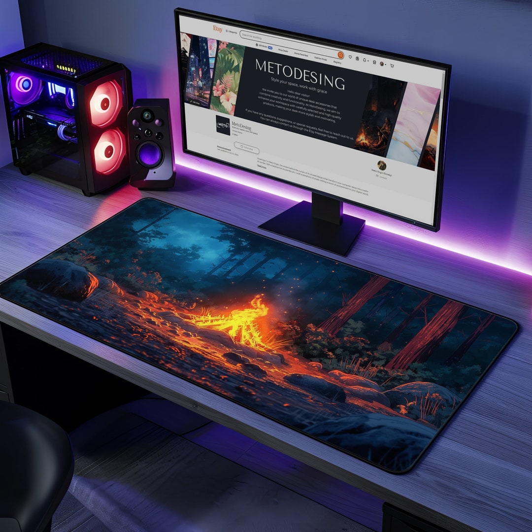 Campfire Anime Non-slip Desk Mat: Cozy Forest Camping Outdoor Nature ...