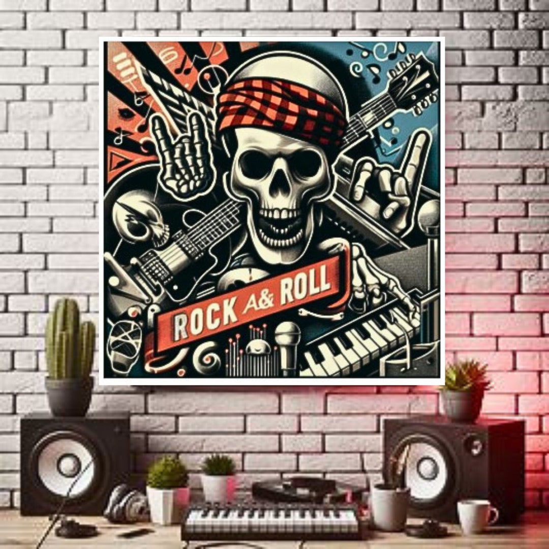 Physical Rock and Roll Poster Skull Rock Art Powerful Hand Illustration ...